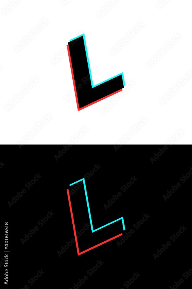 L letter font made of glitch, stereo effect. Dynamic, split red and ...