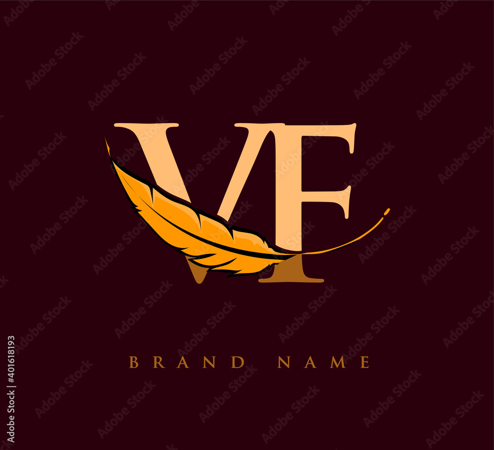 Initial letter VF logo with Feather Company Name, Simple and Clean ...