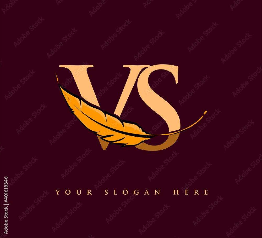 Initial letter VS logo with Feather Company Name, Simple and Clean ...