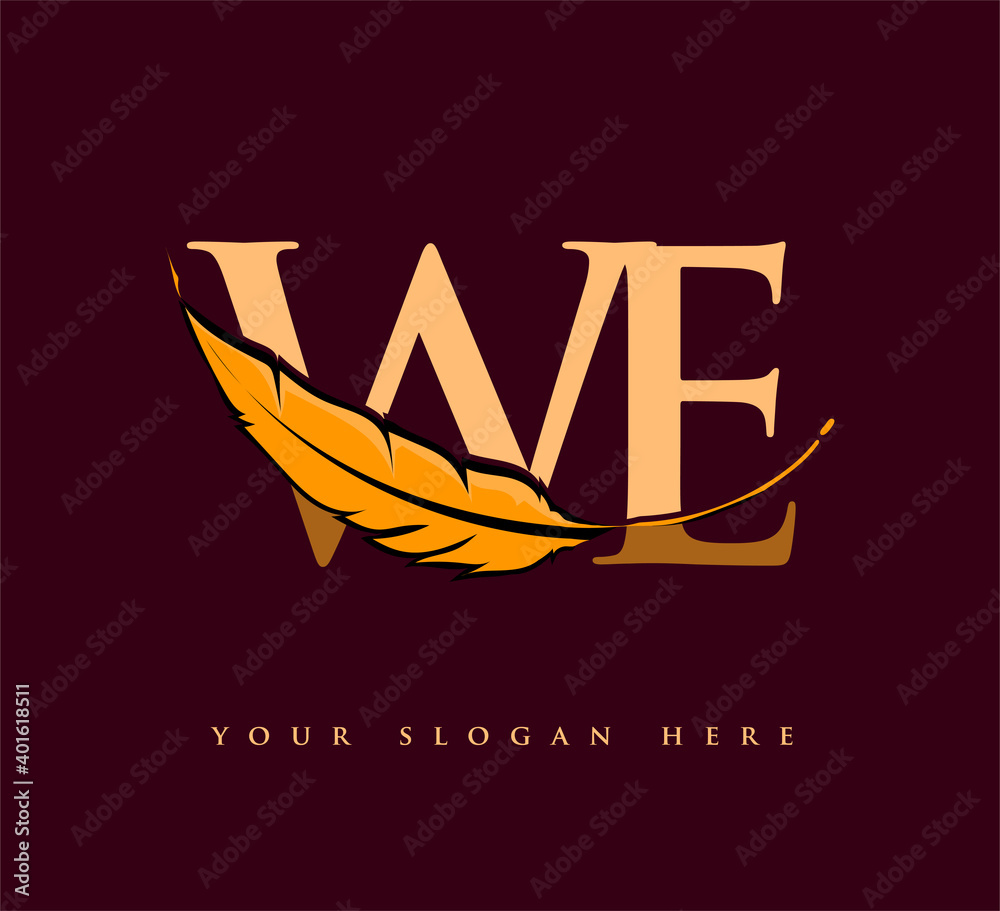 Initial letter WE logo with Feather Company Name, Simple and Clean ...