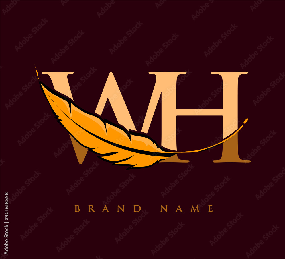 Initial letter WH logo with Feather Company Name, Simple and Clean ...