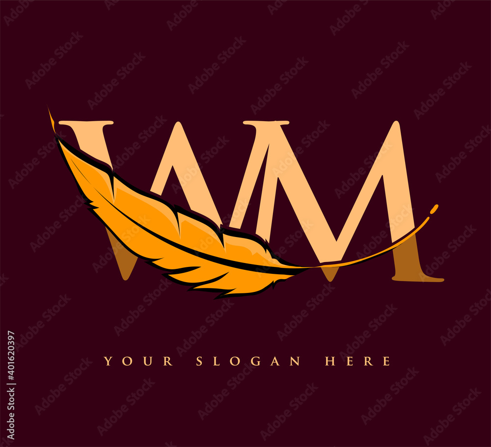 Initial letter WM logo with Feather Company Name, Simple and Clean ...