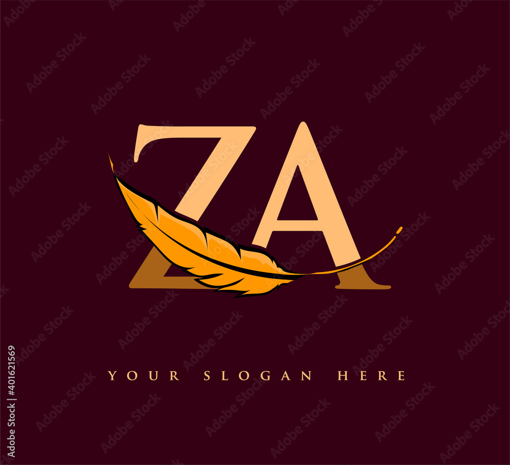Initial letter ZA logo with Feather Company Name, Simple and Clean ...