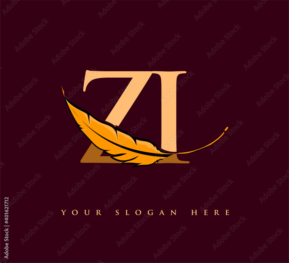 Initial letter ZI logo with Feather Company Name, Simple and Clean ...
