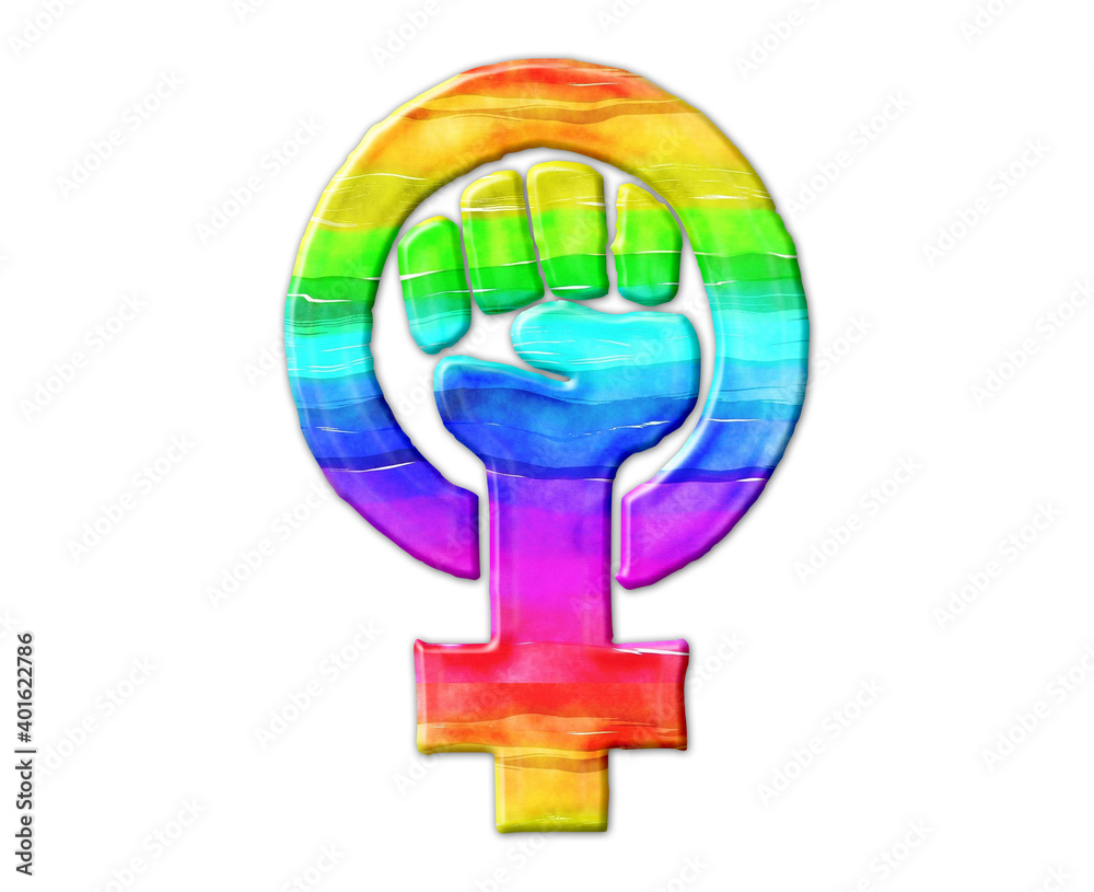 feminity female woman power symbol, LGBT Pride Flag Color illustration ...