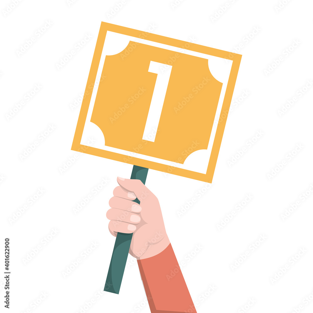 Hand holding scorecard with number 1 vector isolated. Jury showing ...