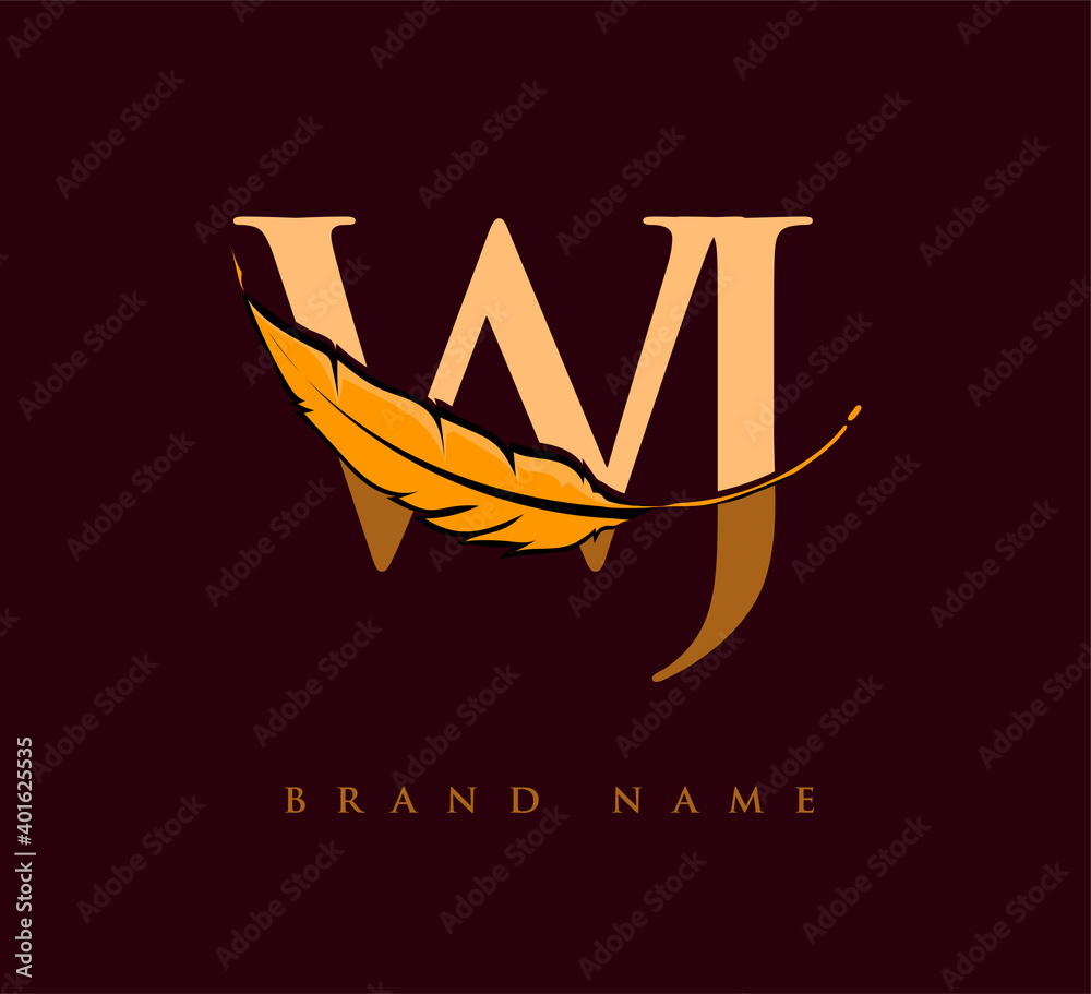 Initial letter WJ logo with Feather Company Name, Simple and Clean ...