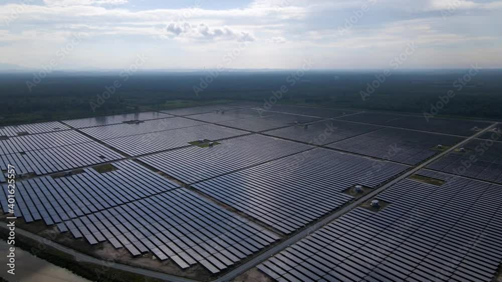 4K UHD Cinematic Footage Of Aerial view of a large scale solar panel ...