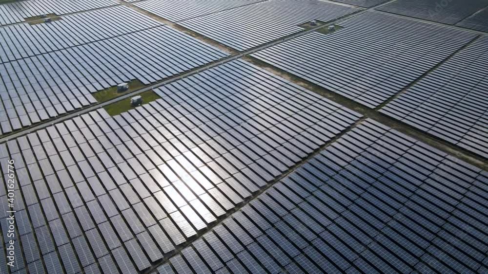 4K UHD Cinematic Footage Of Aerial view of a large scale solar panel ...