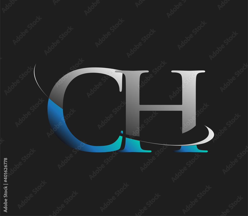 CH initial logo company name colored blue and white swoosh design ...
