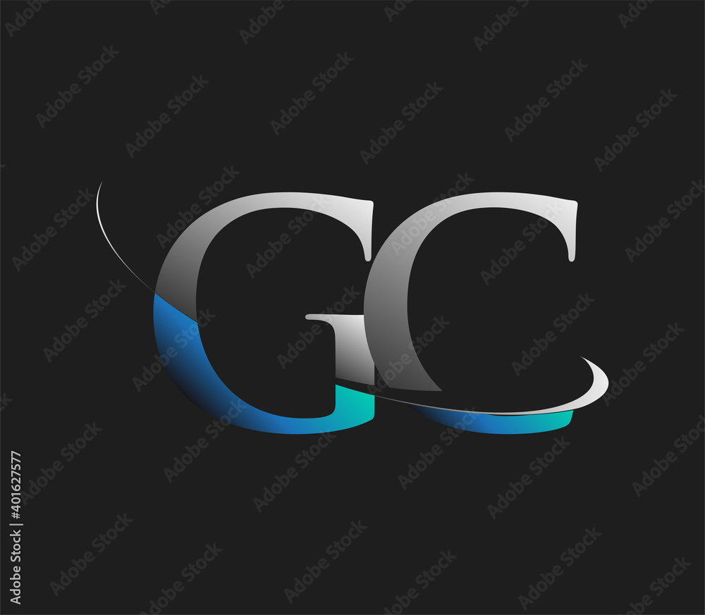 GC initial logo company name colored blue and white swoosh design ...