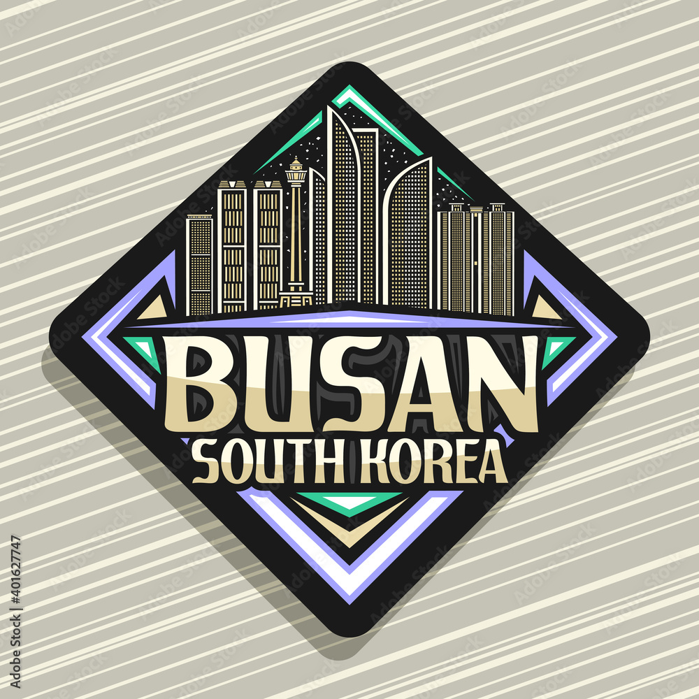 Vector logo for Busan, black rhombus road sign with illustration of ...