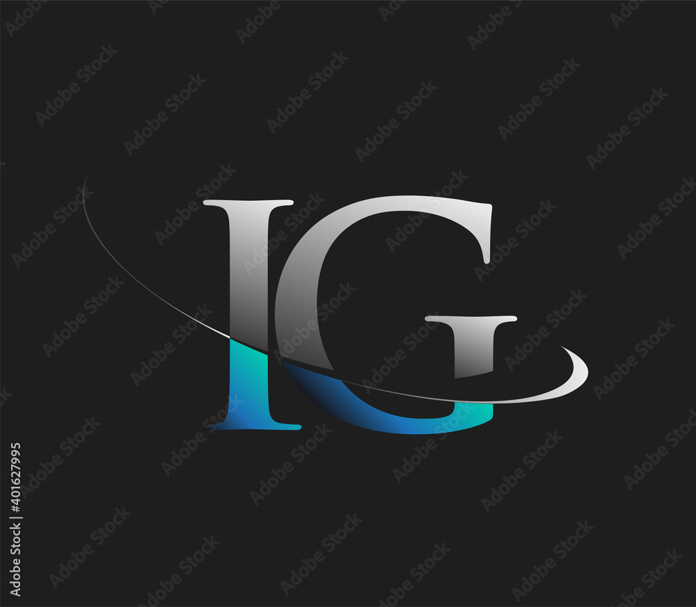 IG initial logo company name colored blue and white swoosh design ...