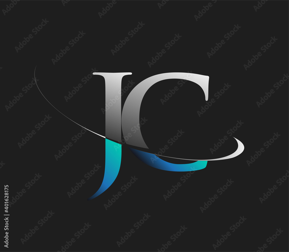 JC initial logo company name colored blue and white swoosh design ...