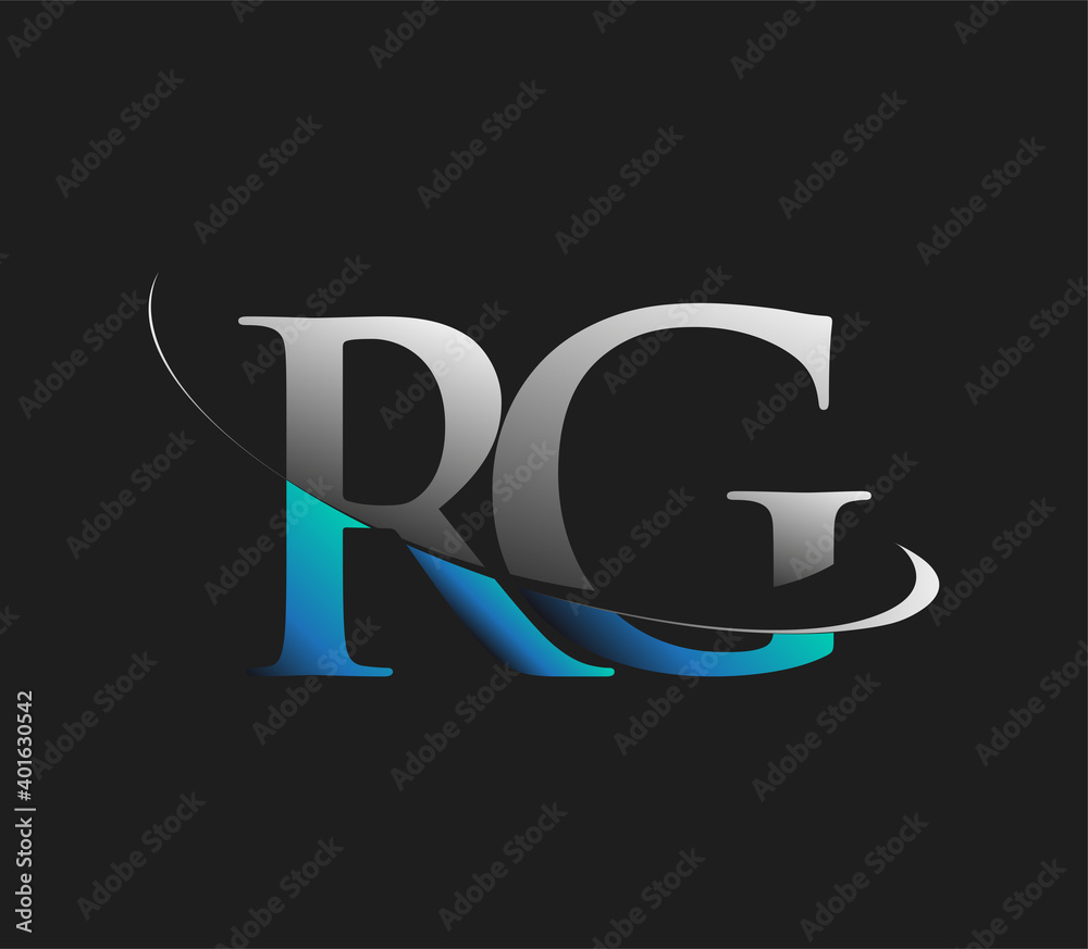 RG initial logo company name colored blue and white swoosh design ...