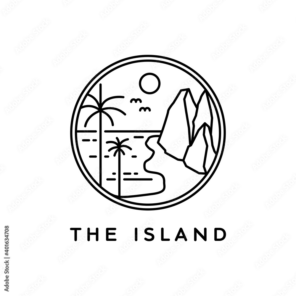 simple island logo design. tropical island line art style vector design ...