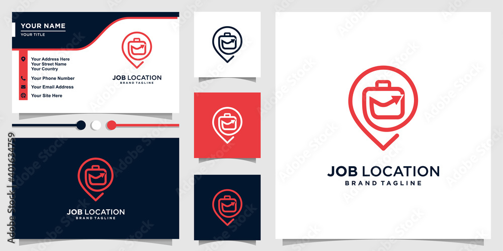 Job location logo with modern line art concept and business card design ...