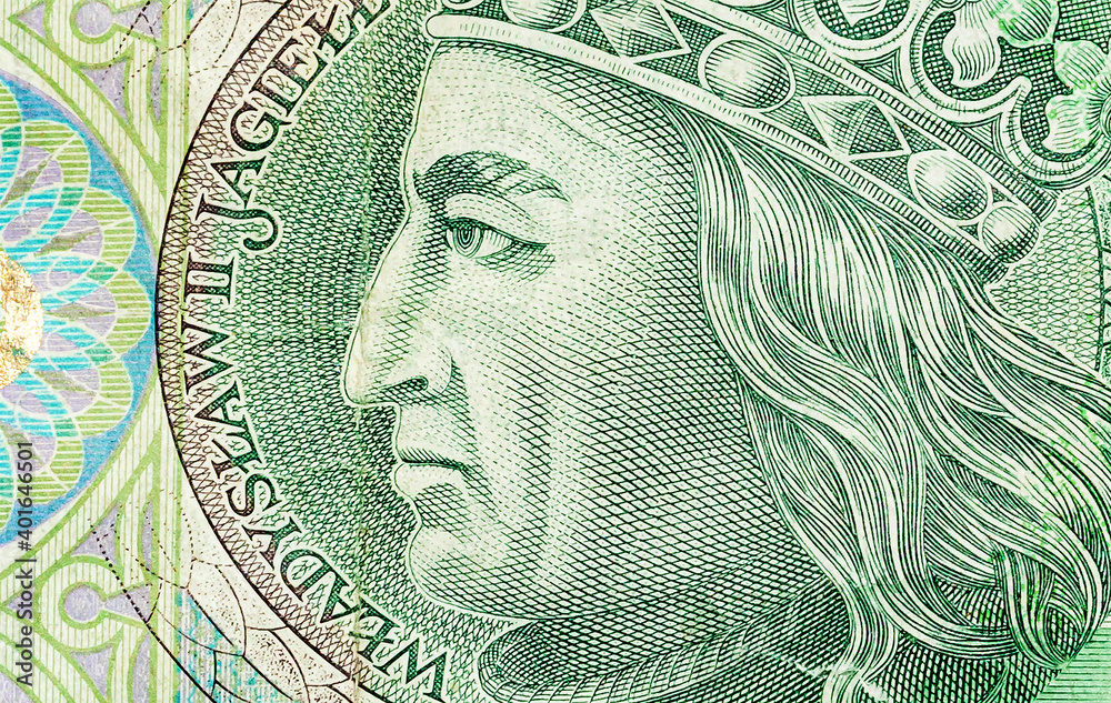 Polish currency, PLN, 100 zł, one hundred zloty bill macro, extreme ...