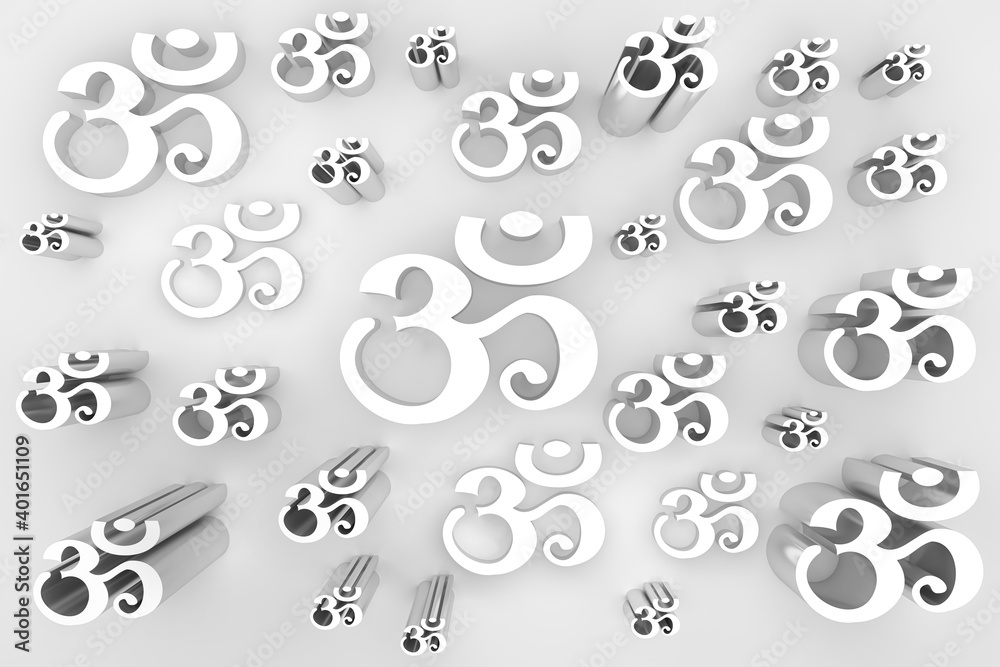 Om 3d Mural White Om Icon For Meditation Mandir Temple Aum Multiple Om ...