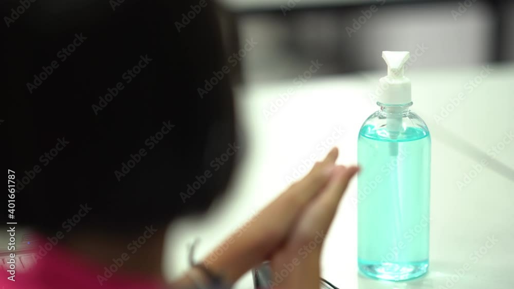 Alcohol gel and kids washing hand for protect coronavirus and wearing ...