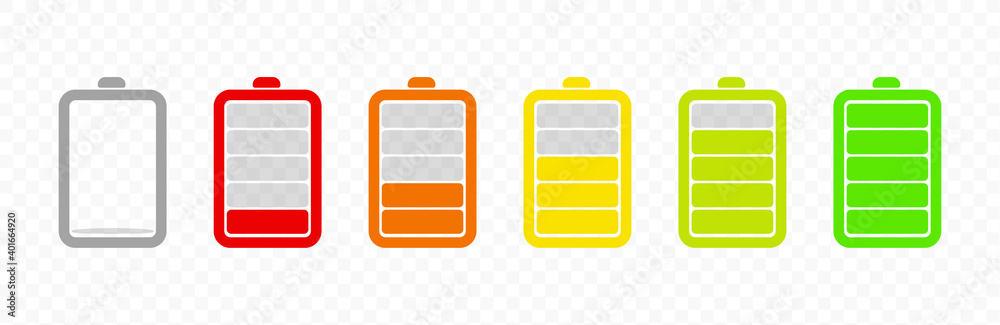 Discharge stages of charge with battery icons. Battery charge indicator ...