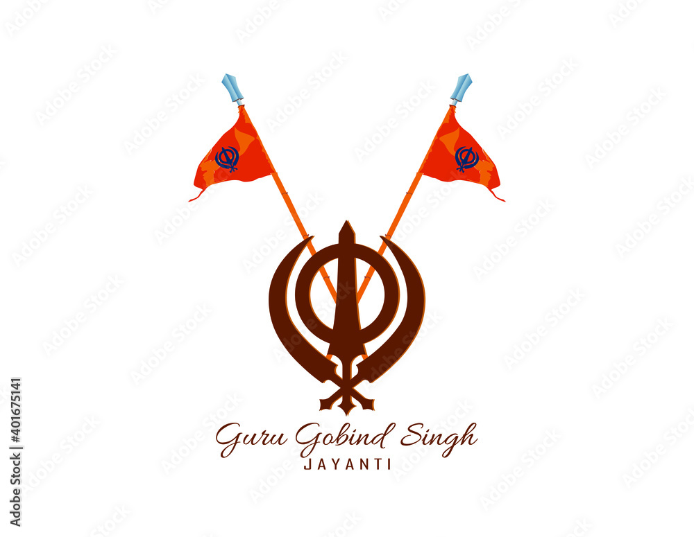 Vector Illustration of Guru Gobind Singh with Sikh's flag vector ...