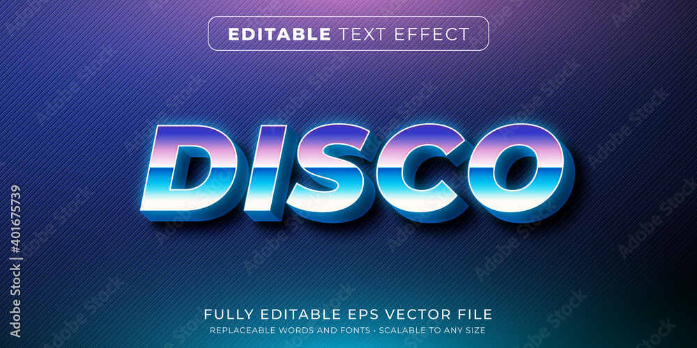 Editable text effect in retro disco club style Stock Vector | Adobe Stock