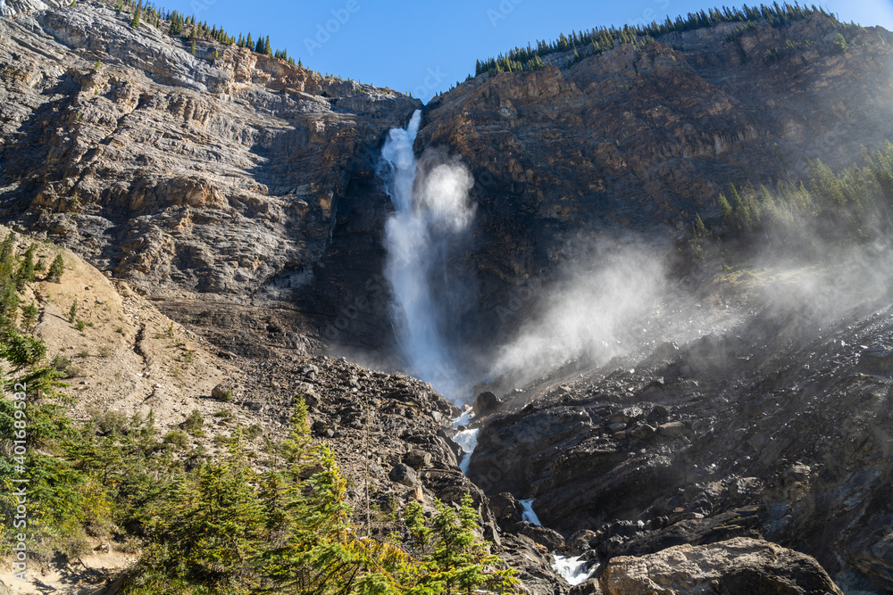 Takakkaw Falls Waterfall in a sunny summer day. 2nd tallest waterfall ...
