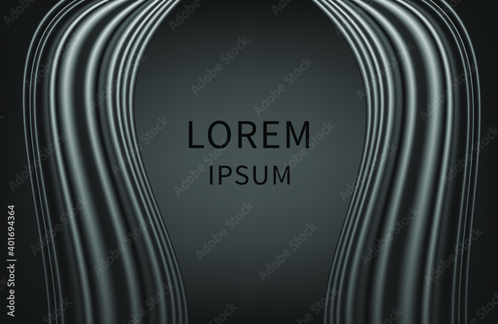 Dark silver silk fabric curtain background. Vector illustration. Stock ...