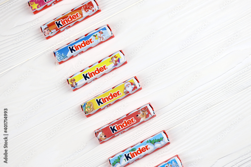 Kinder small Chocolate bars in paper wrappings made by Ferrero SpA ...