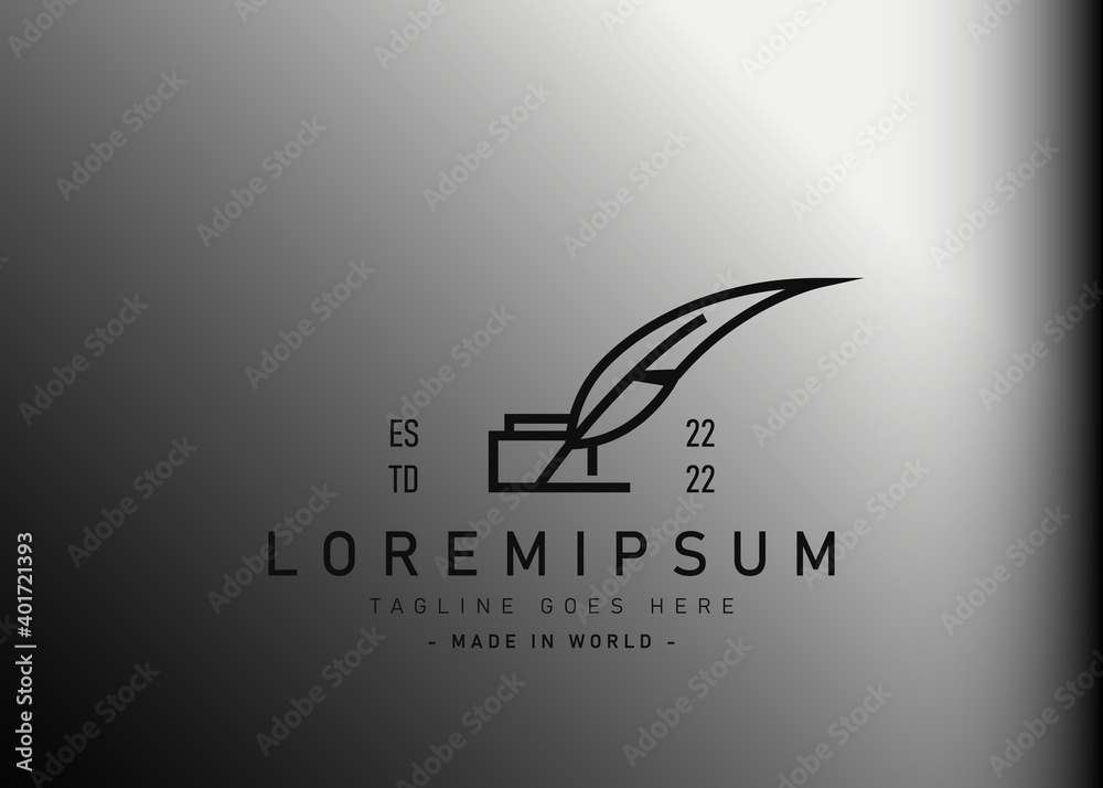 Feather pen with ink bottle logo design. Vector illustration of ...