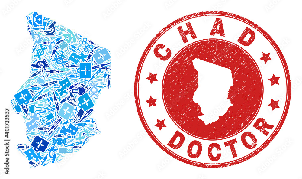 Vector collage Chad map with inoculation icons, hospital symbols, and ...