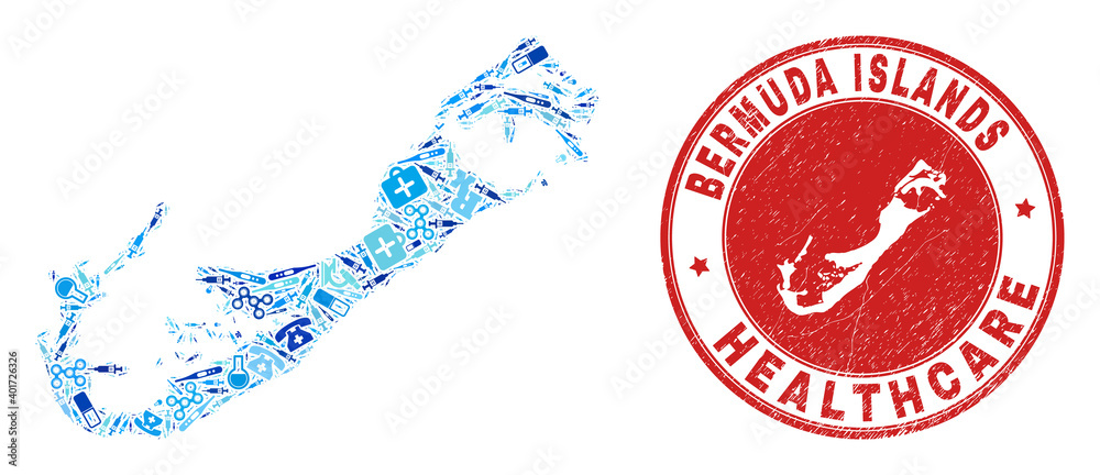 Vector collage Bermuda Islands map with medical icons, laboratory ...