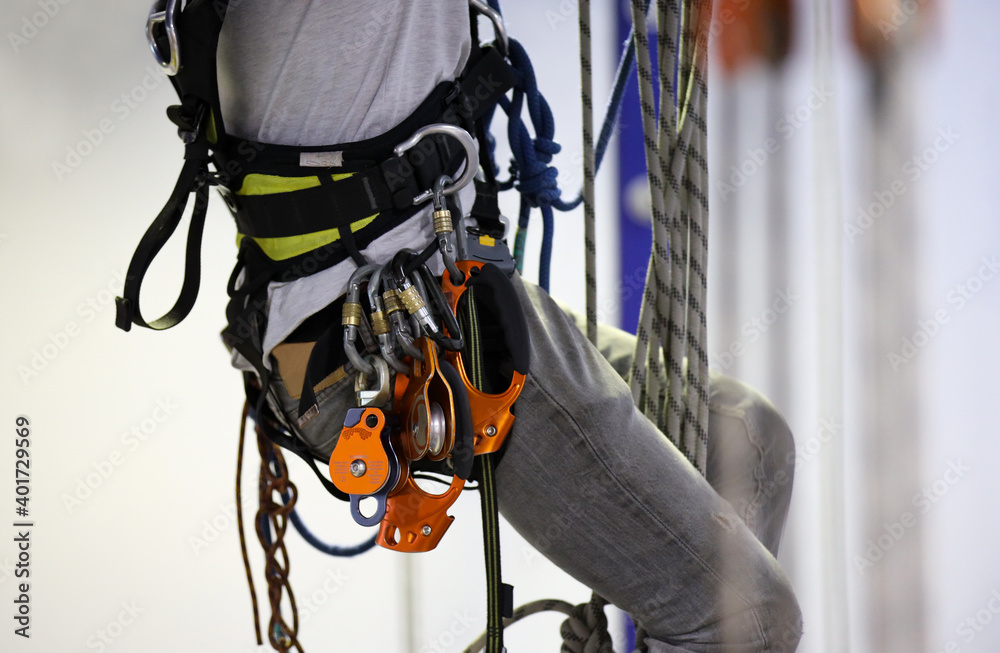 Safety rope access working at heights equipment, pulleys, hand ascender ...