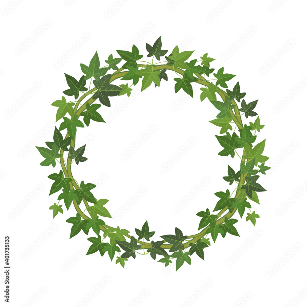 Green ivy circle frame. Wreath of fresh leaves decoration round plant ...