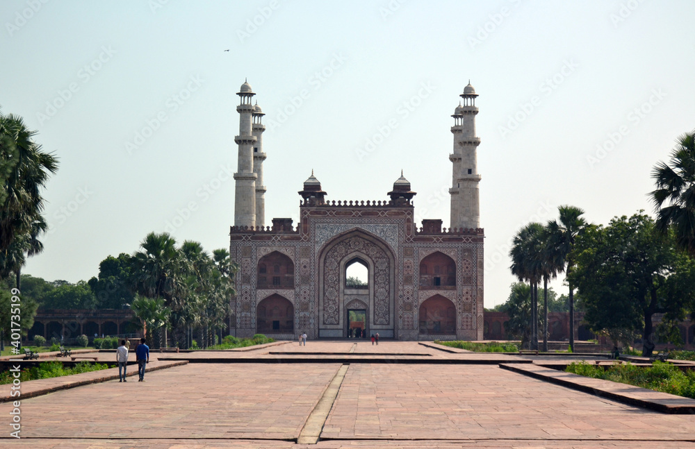 India, Agra, Sikandra Fort-Mausoleum Of Akbar The Great Stock Photo ...