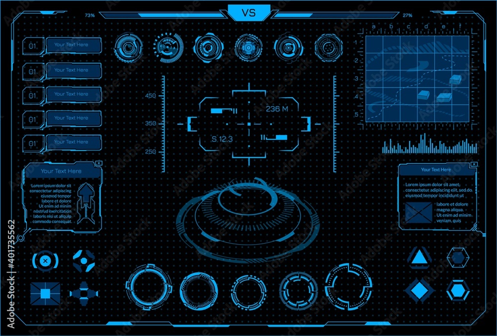 HUD interface. Cyberpunk virtual car and VR game interface with ...