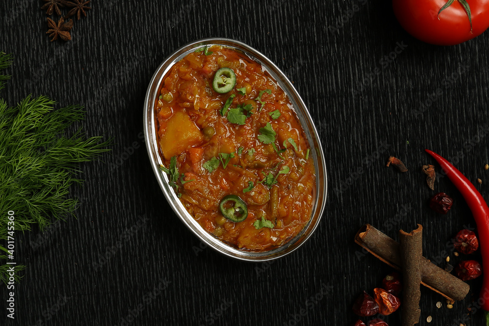 Pakistani North Indian famous traditional curry food black background ...