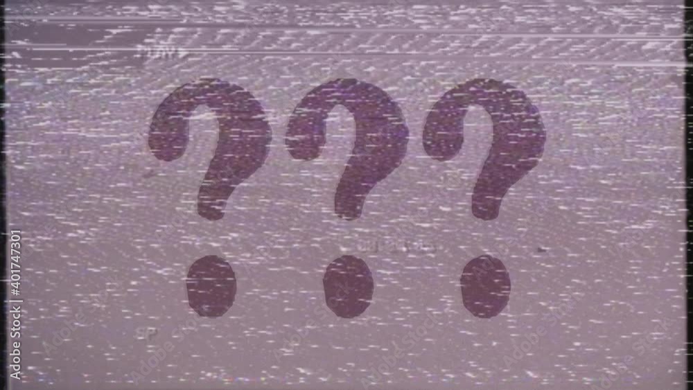 Animated symbol of question mark on glitch distorted on dark background ...