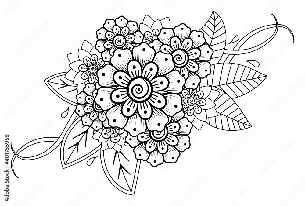 Mehndi flower decoration in ethnic oriental, indian style. doodle ...