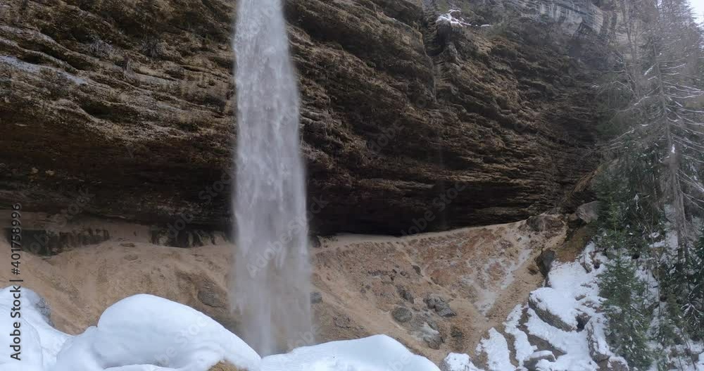 Famous landmark waterfall Pericnik in Slovenia. Winter season in Alpine ...