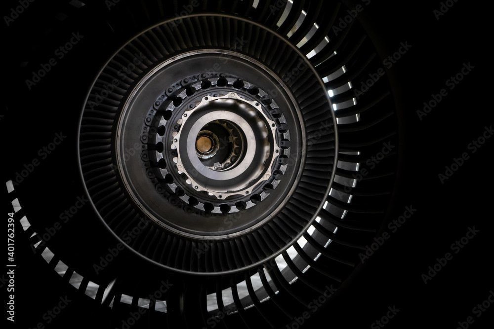 Details of the turboprop engine. Airplane propeller. Turbine mechanism ...
