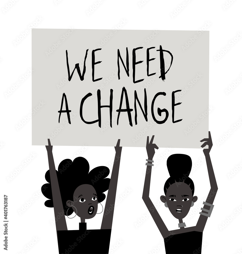 Young Black Character with Poster. Cartoon Style People and Black Lives ...