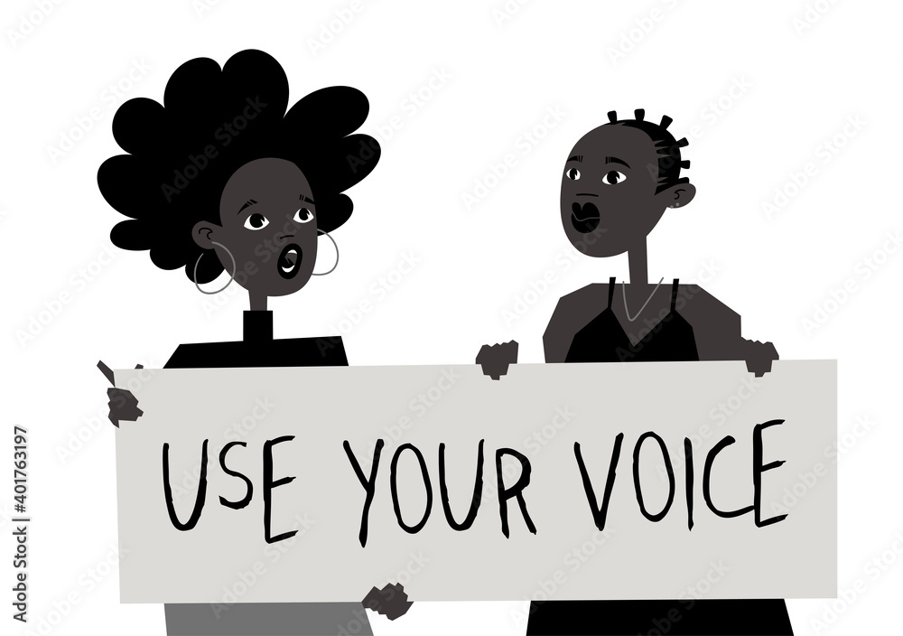 Young Black Character with Poster. Cartoon Style People and Black Lives ...