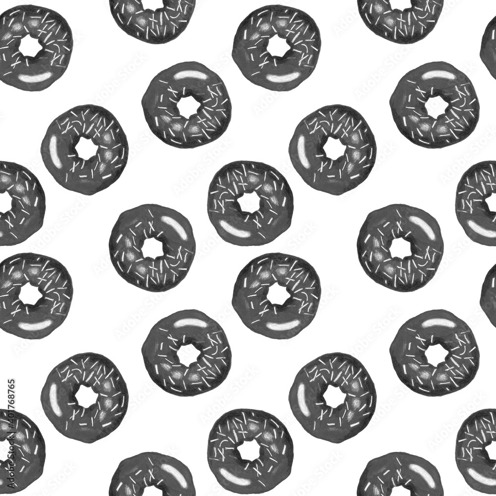 Grey donuts seamless pattern. Sweet donuts with chocolate flavour on ...