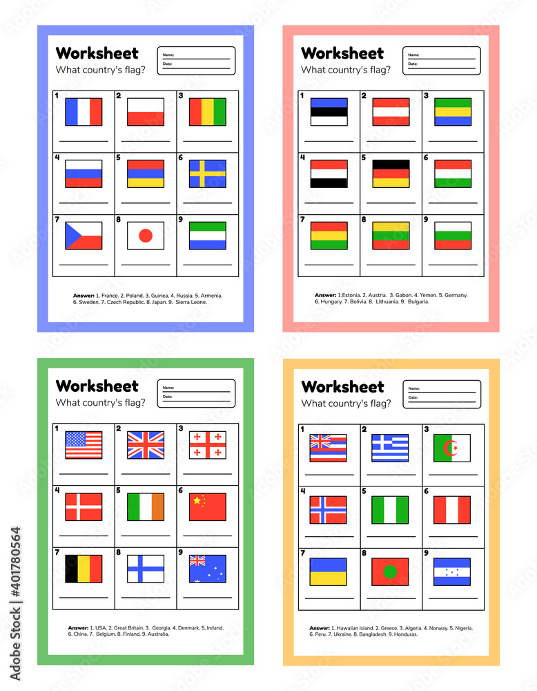 Set worksheet on geography for preschool and school kids. What countrys ...