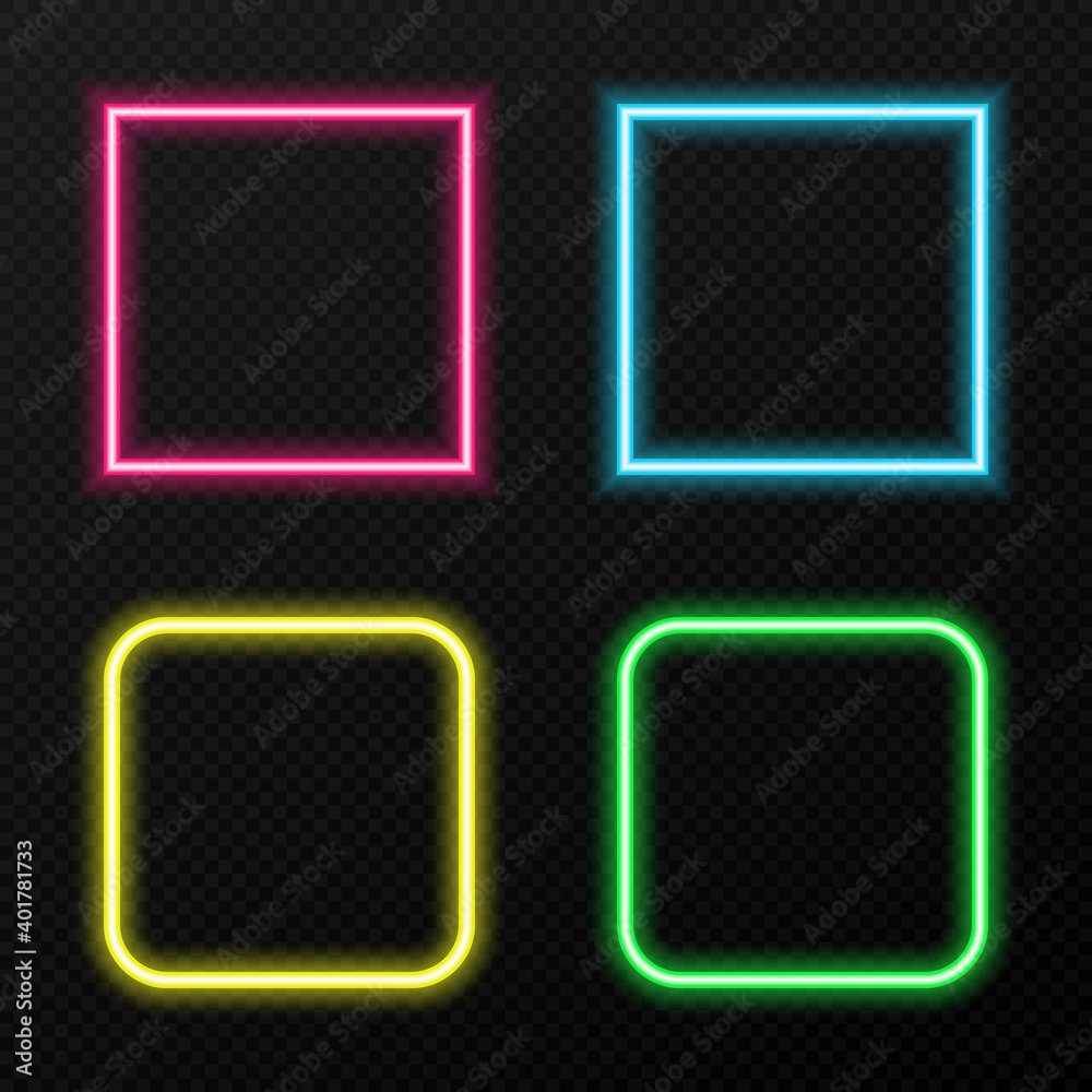 Vector set of neon frames of different colors. Different colors of neon ...