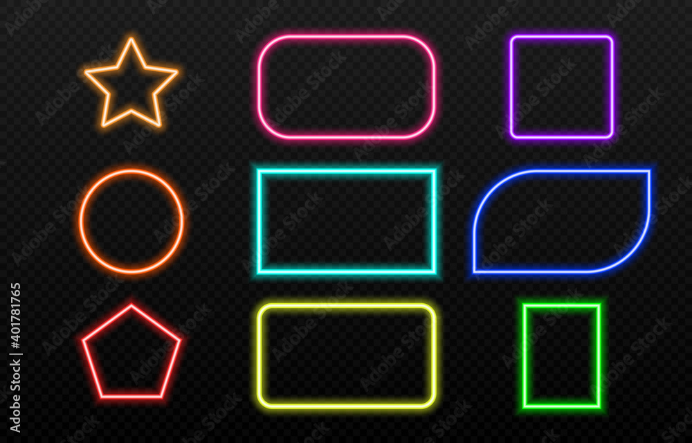 Vector set of neon frames of different colors. Different colors of neon ...