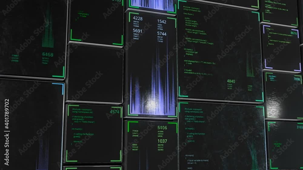 High-tech background with touch panels and digital data. Animation. 3D ...