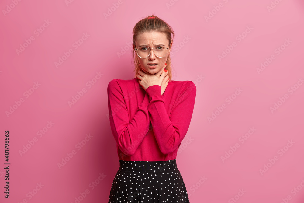 Unhappy girl suffocates because of painful strangle in throat keeps ...